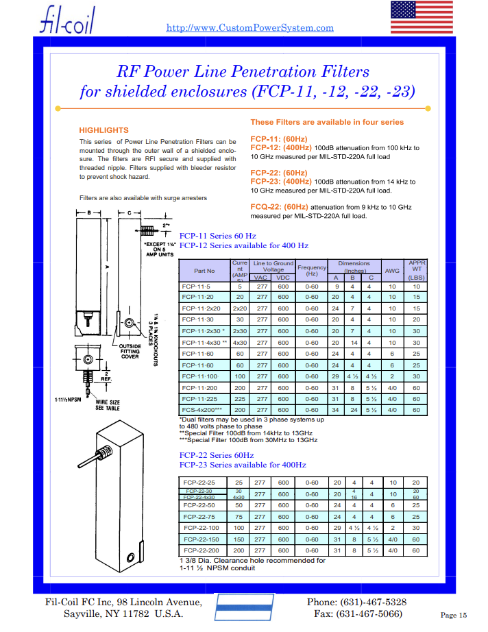 Power Line Penetration Filters - Fil-Coil International